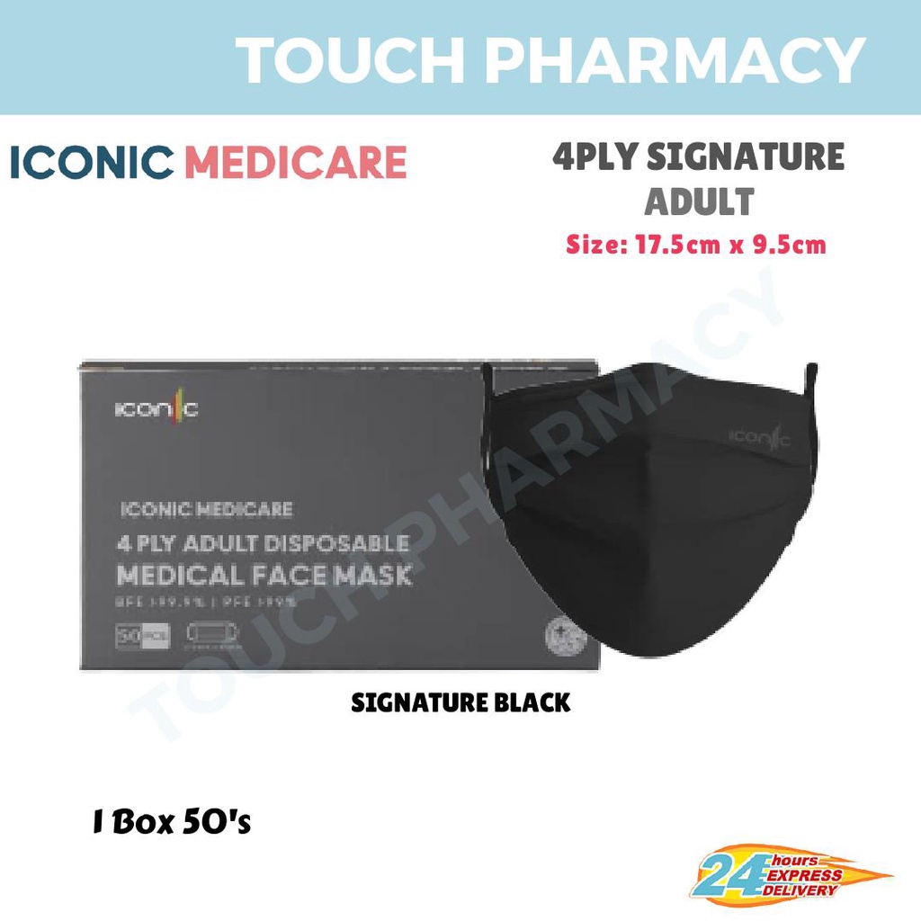 ICONIC SIGNATURE BLACK 4PLY Adult Face Mask 50's/BOX | Shopee Malaysia