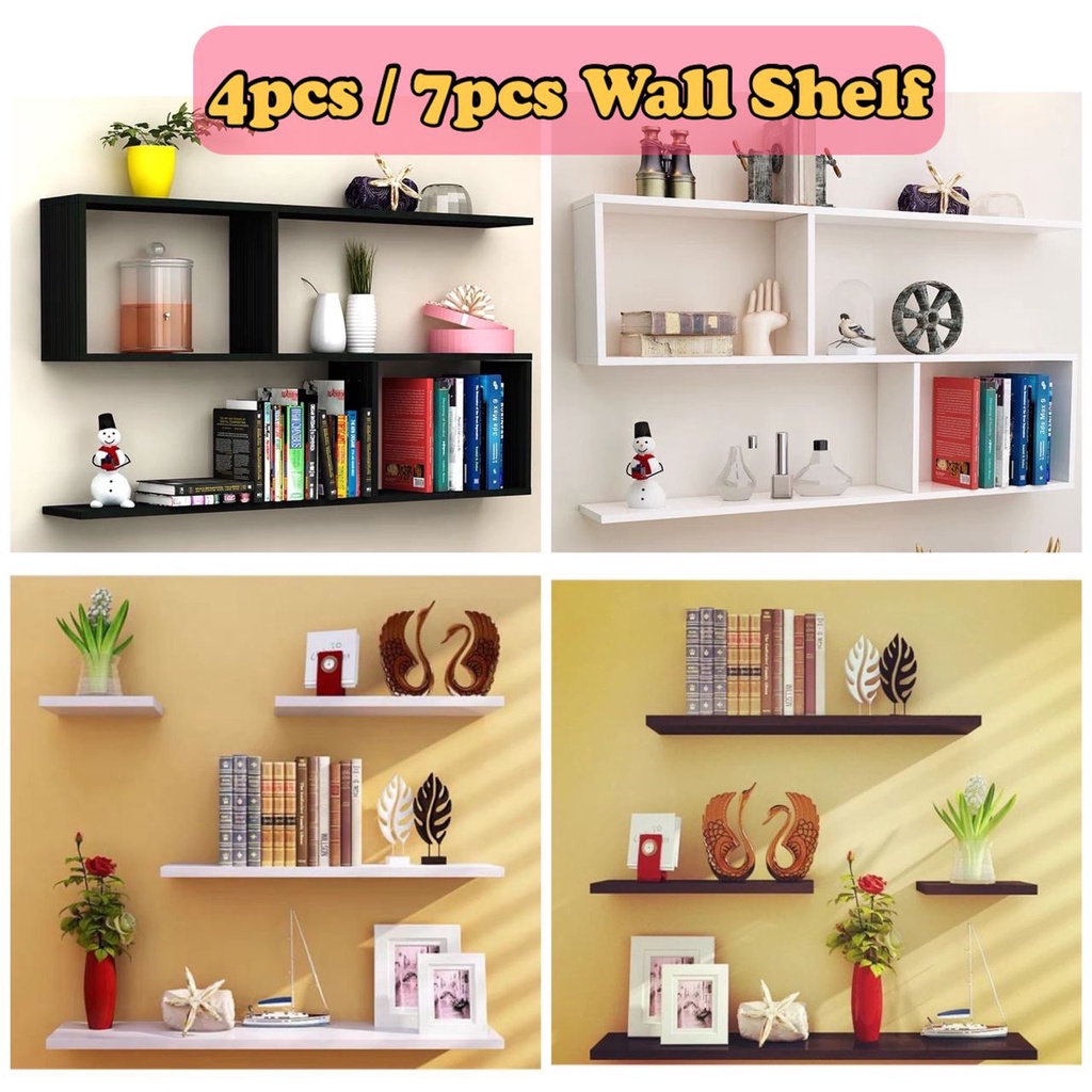 PPP Wall Shelf 7pcs Set Wood Board Bedroom Bookshelf Hanging Living ...