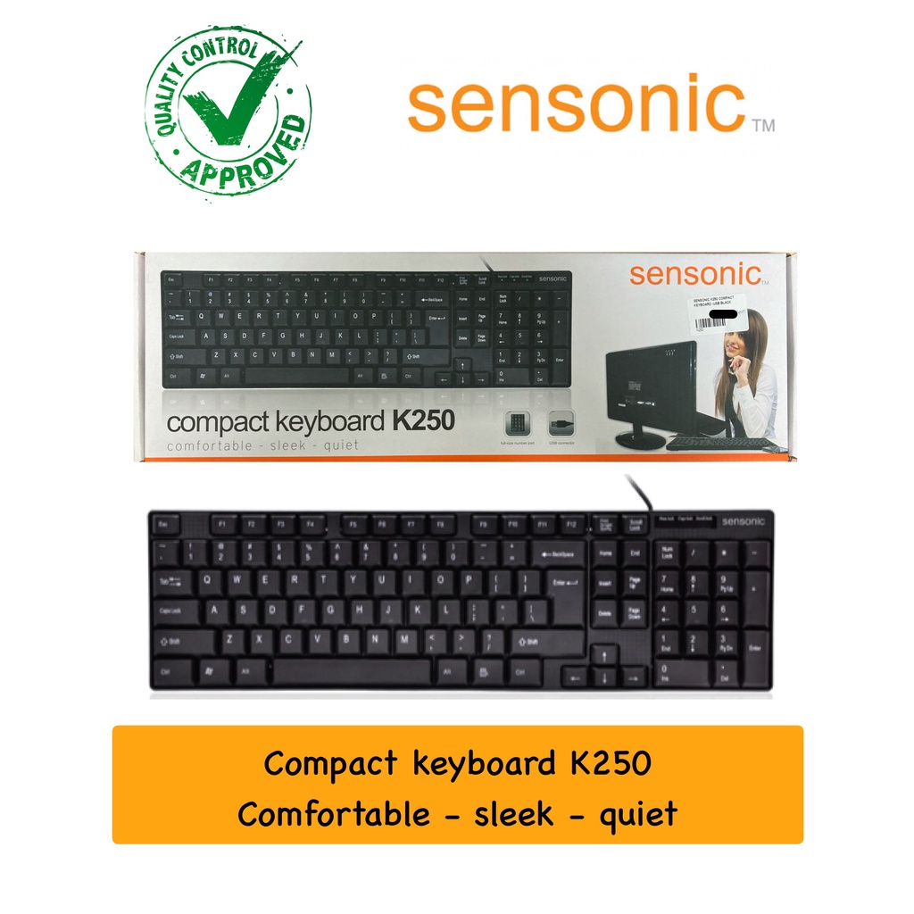 SENSONIC FULL SIZE COMPACT USB WIRED KEYBOARD K250 WITH NUMBER PAD ...
