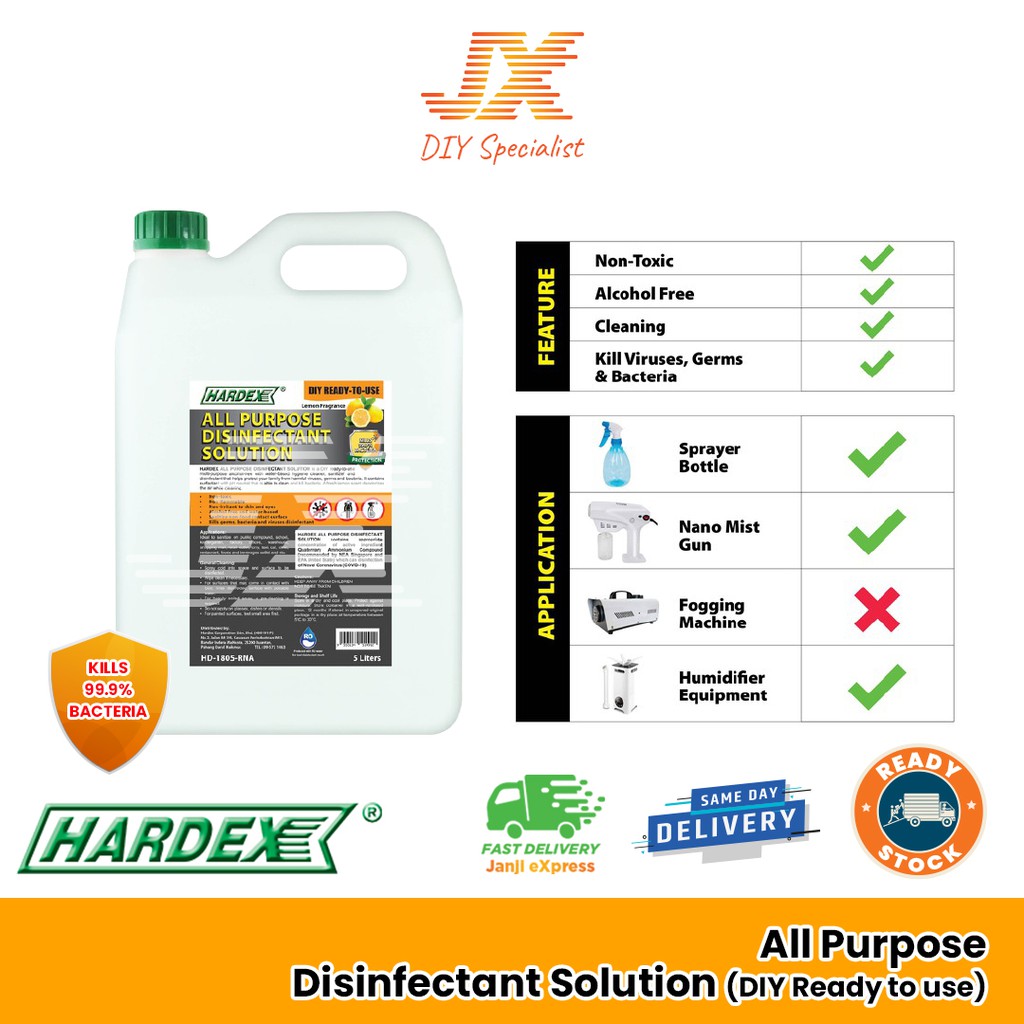 HARDEX All Purpose Disinfectant Ready To Use Alcohol Free Water Based ...