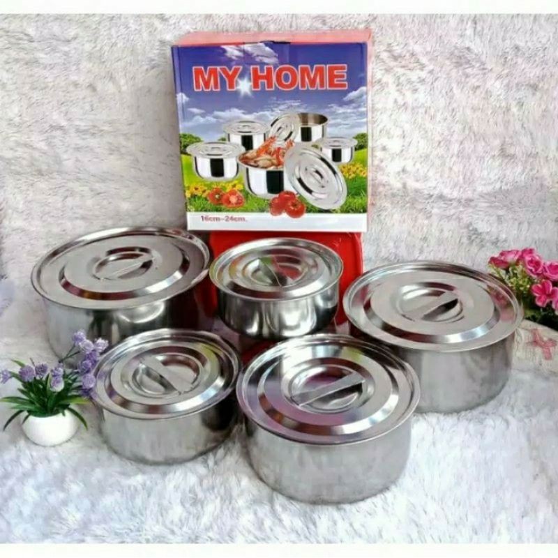 My Home Stainless Indian Pans Set 5-tier Pans Set With Lids | Shopee ...