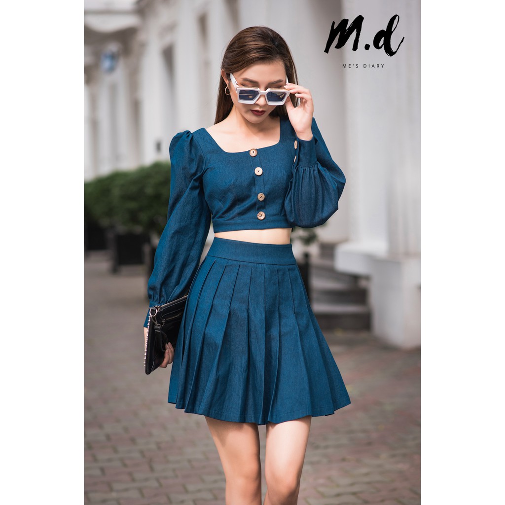 Long-sleeved Denim crop top (Designer product - Selfie) | Shopee Malaysia