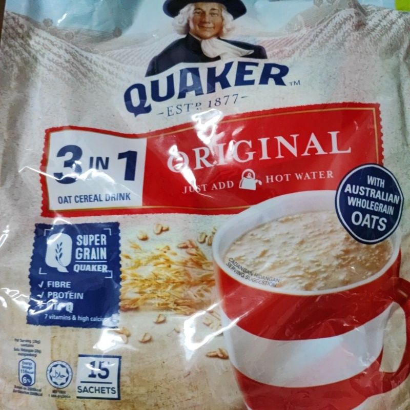 Quaker 3 in 1 Oat Cereal Drink Original 15 Sachets x 28g (420g) | Shopee Malaysia