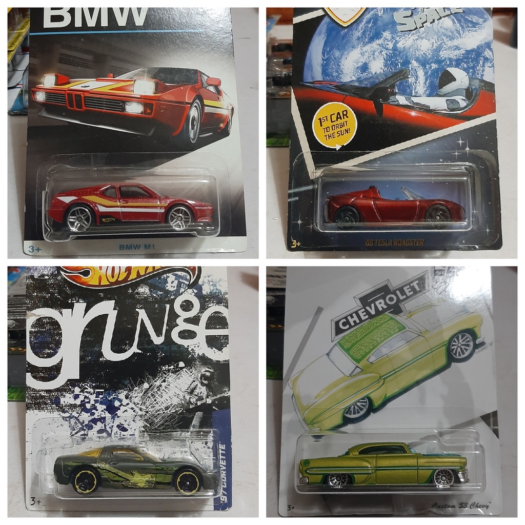 Hot Wheels BMW M1 TESLA ROADSTER 97 CORVETTE CUSTOM 53 CHEVY Grunge ...