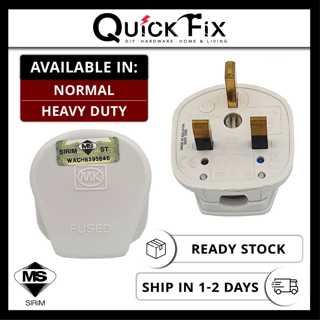 QuickFix 13A Plug Top White 3 Pin UK Style SIRIM Safety Fused Kepala ...