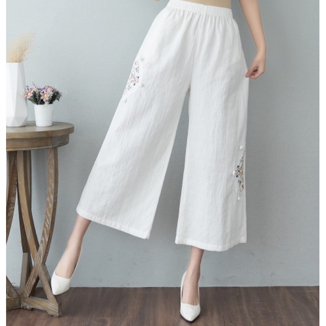 Women's Wide-Legged Pants, 5 Colors Embroidered Fancy Motifs SP5 ...
