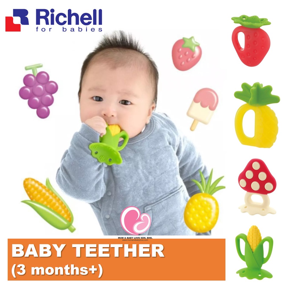 Richell Baby Teether 3 months+ 1pc with Storage Box (Strawberry/ Corn ...