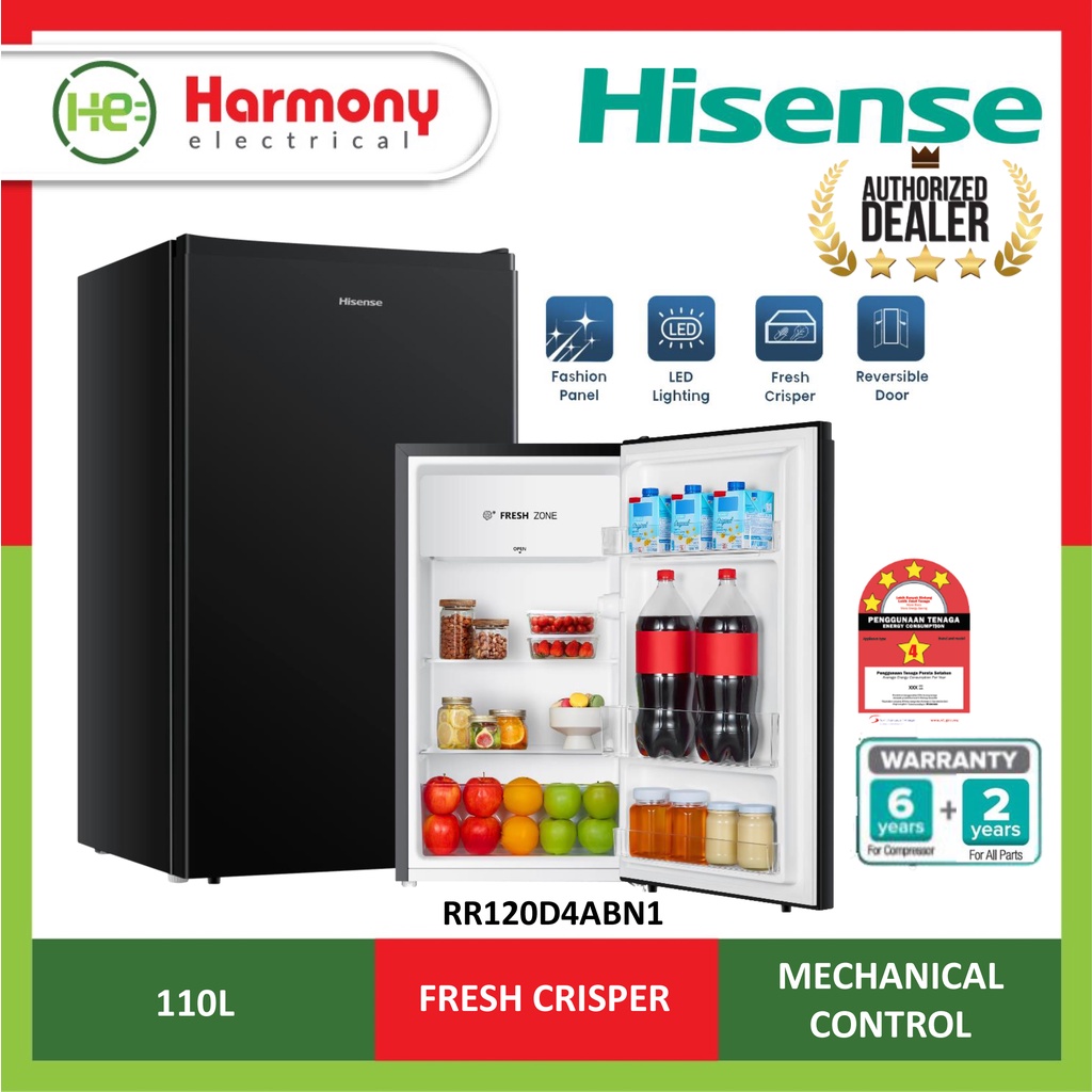 HISENSE 110L Fridge RR120D4ABN1 Single Door Refrigerator 4 Star Peti ...