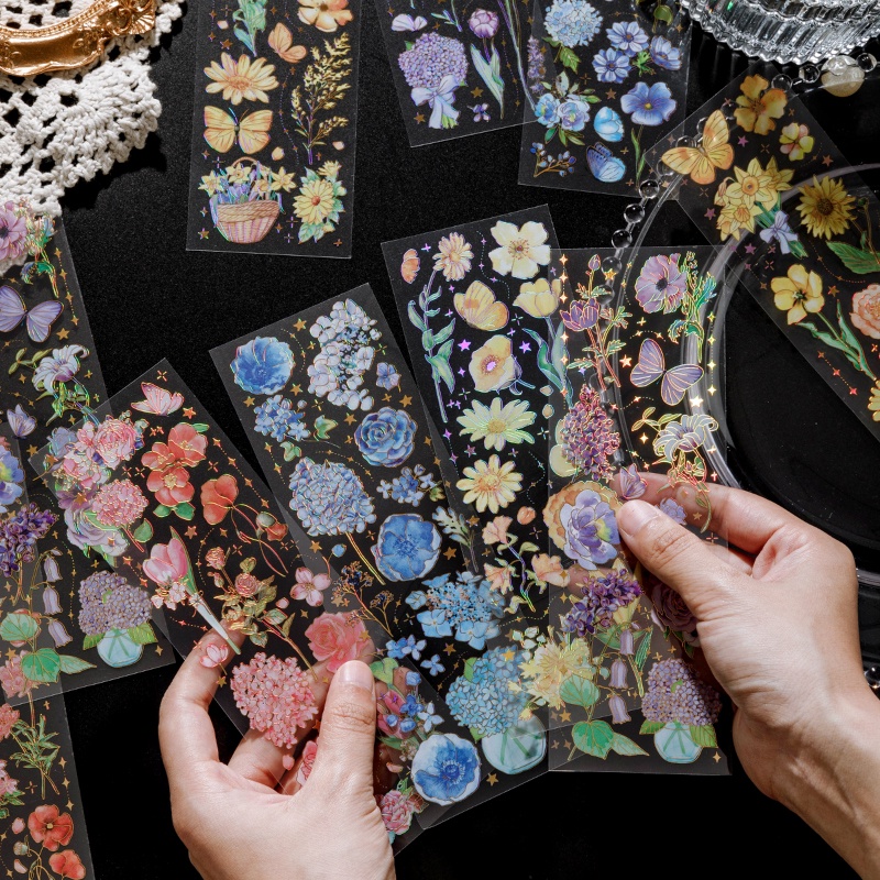 Journamm 3pcs/pack Gilding Craft PET Stickers Floral Sticker DIY Cut ...