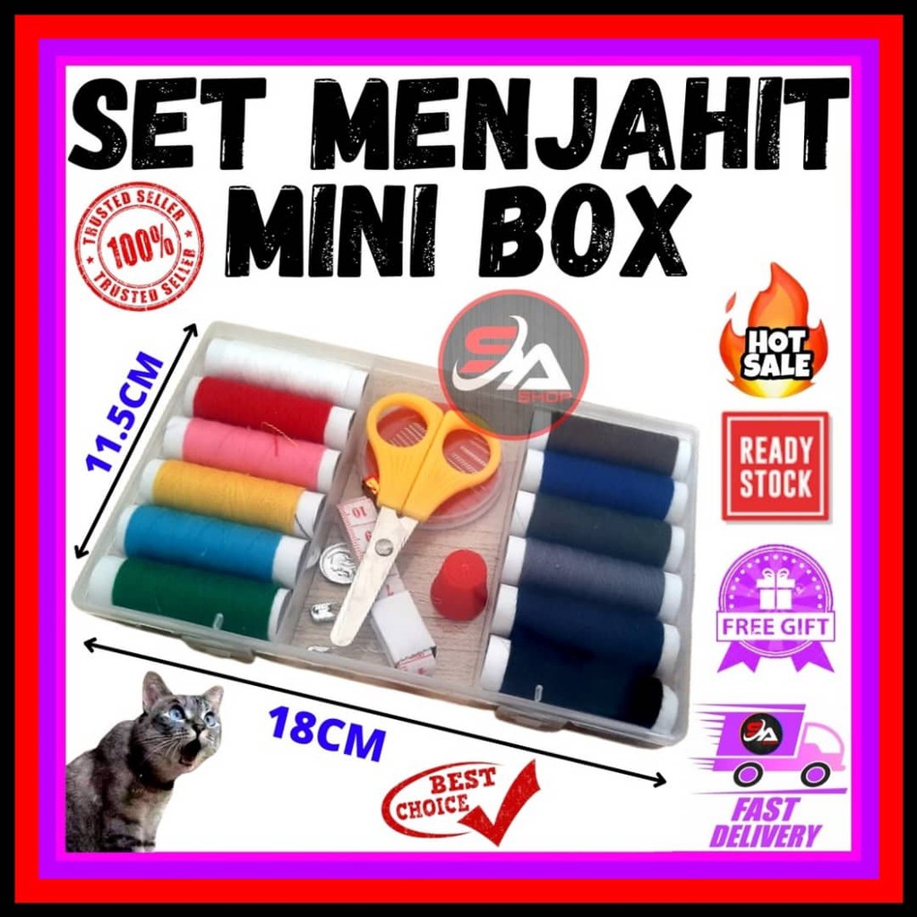 SET MENJAHIT MINI BOX VIRAL/SET JAHIT 7IN1/JARUM + 12 WARNA BENANG ...