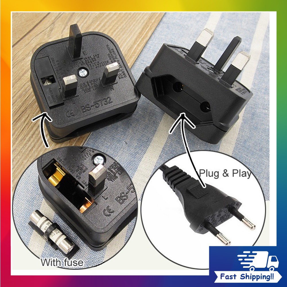 🇲🇾READY STOCK IN MALAYSIA🇲🇾EU Euro 2 Pin To British UK 3 Pin Plug ...