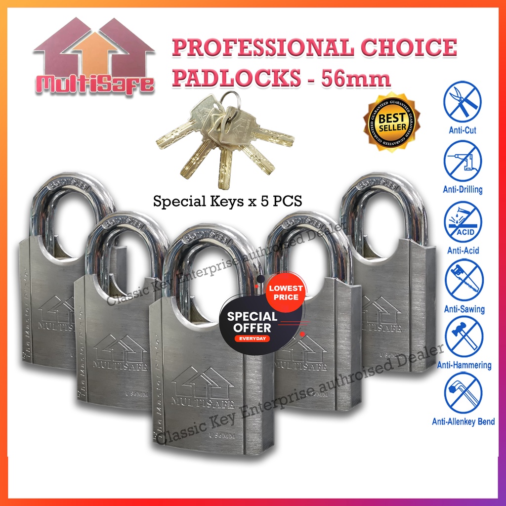 MULTISAFE PADLOCK 56MM - ANTI-CUT | ANTI-RUST | ANTI-DRILL | Shopee Malaysia