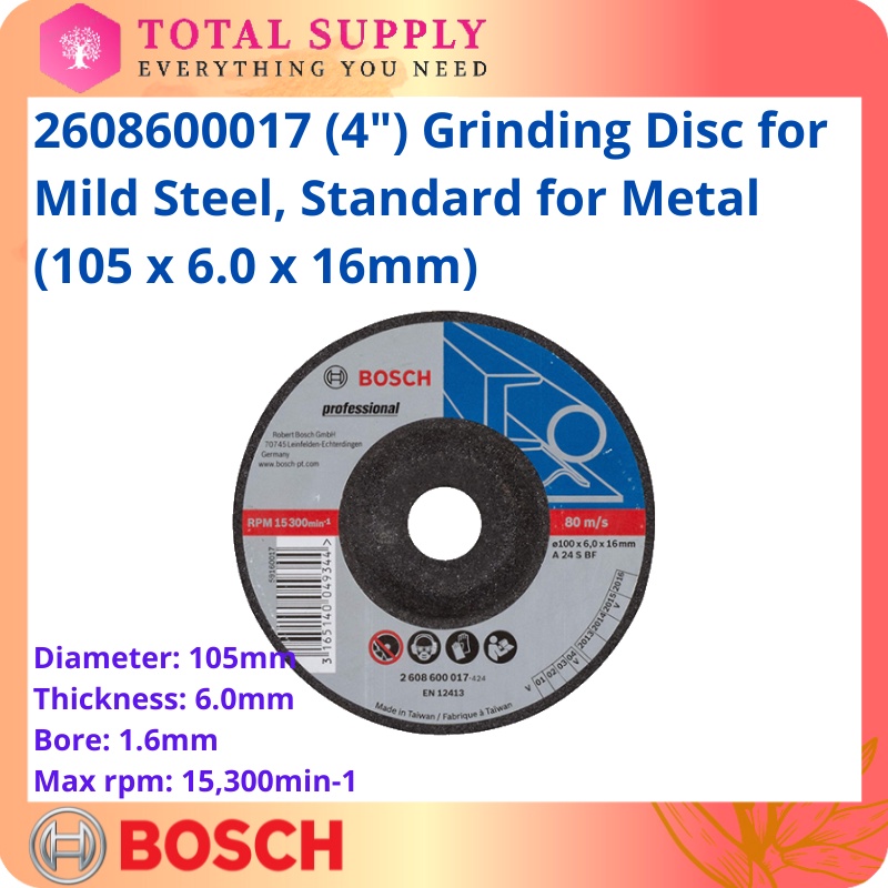 2608600017 BOSCH 4" Grinding Disc Standard for Mild Steel Metal 105 x 1 ...