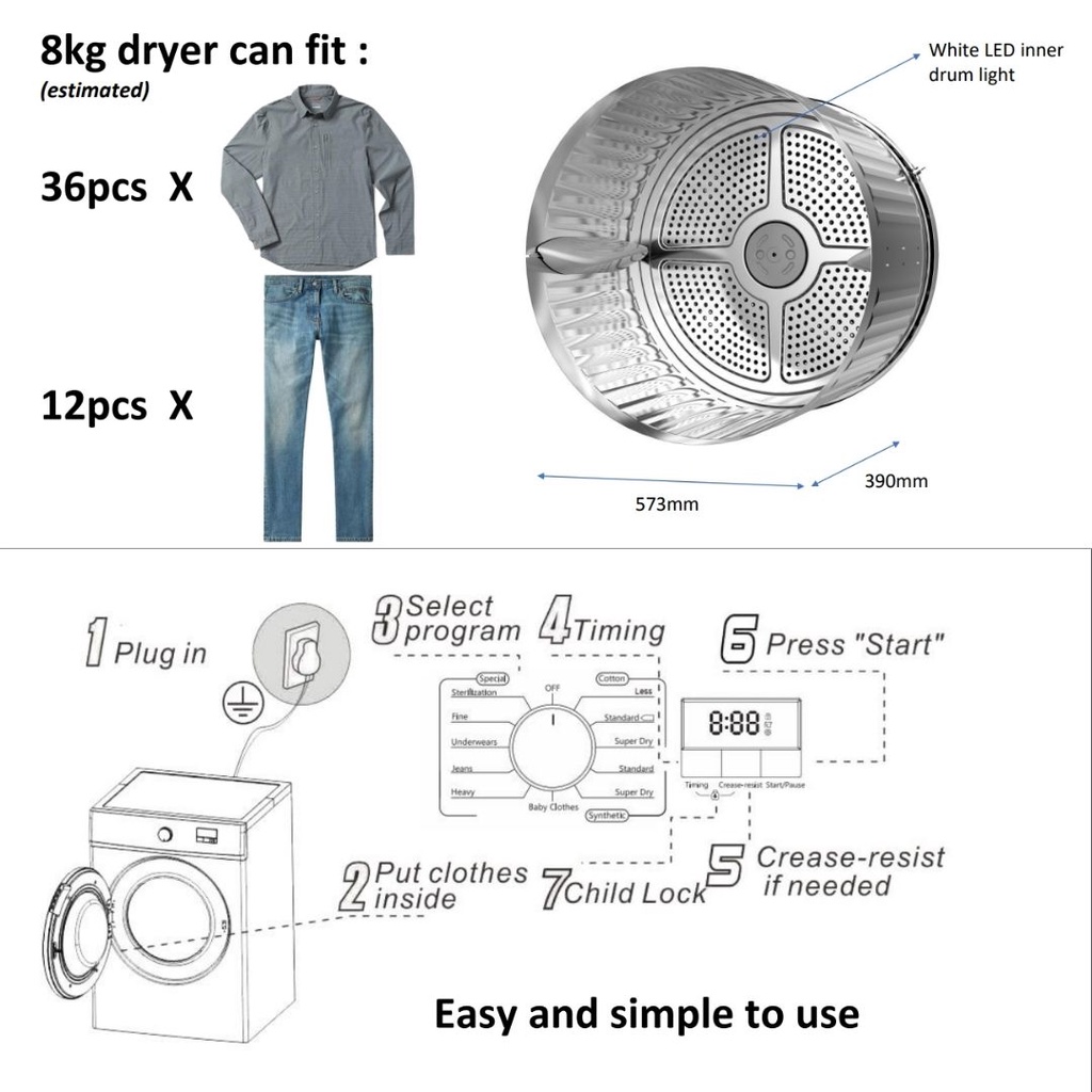 [COMBO SET] KHIND 8KG CLOTHES DRYER CD819 + 12KG FULLY AUTO WASHING ...