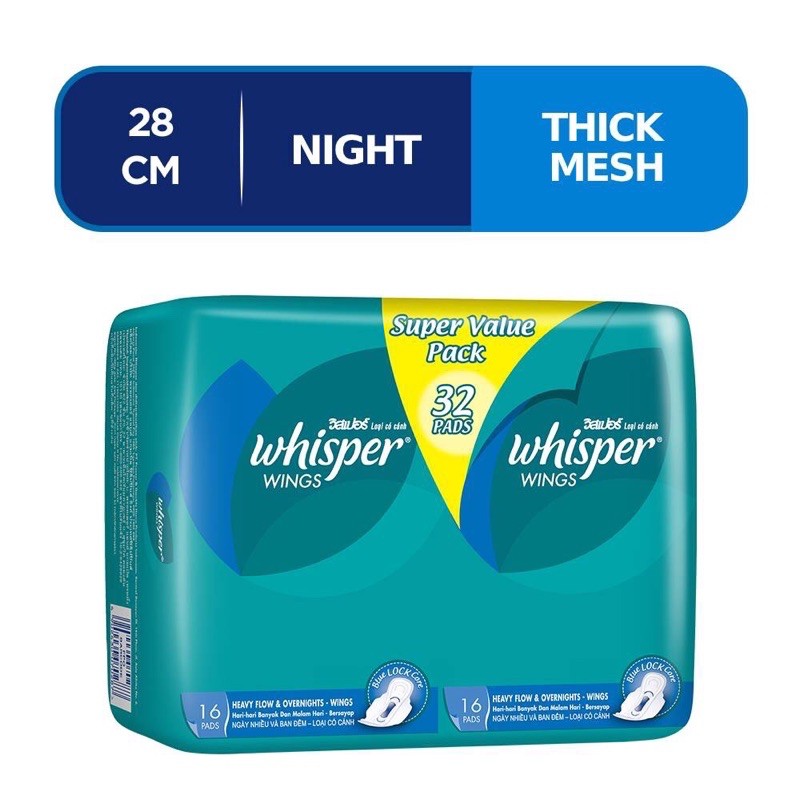 Whisper Wings - Heavy Flow & Overnight Wings (28cm x 32s) | Shopee Malaysia