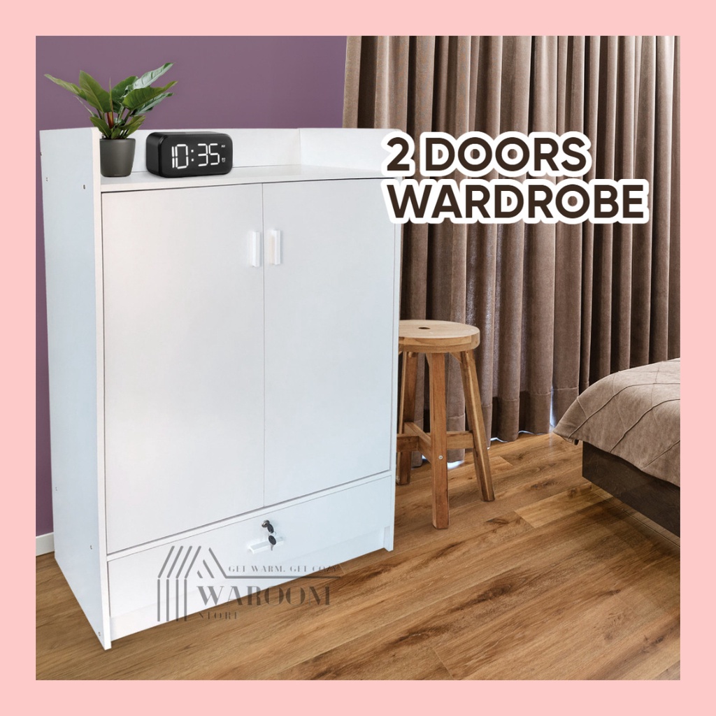 (READY STOCK) 2 Doors Wardrobe|Rak Baju Besar|With Drawers|With Lock ...
