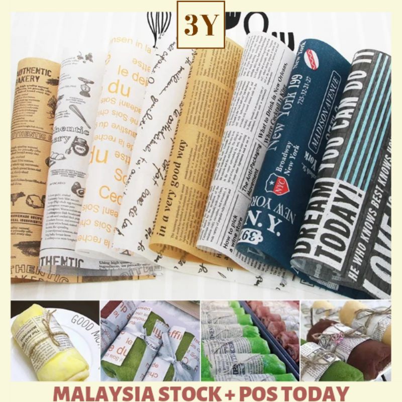 3Y 50pcs Kertas Pembalut Makanan Bercorak Bungkus Burger Sandwich ...