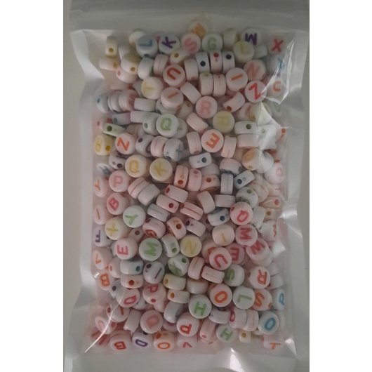 PUTIH [50 Grams] Bead | Mote Alphabet Letters Round White Color Letters ...
