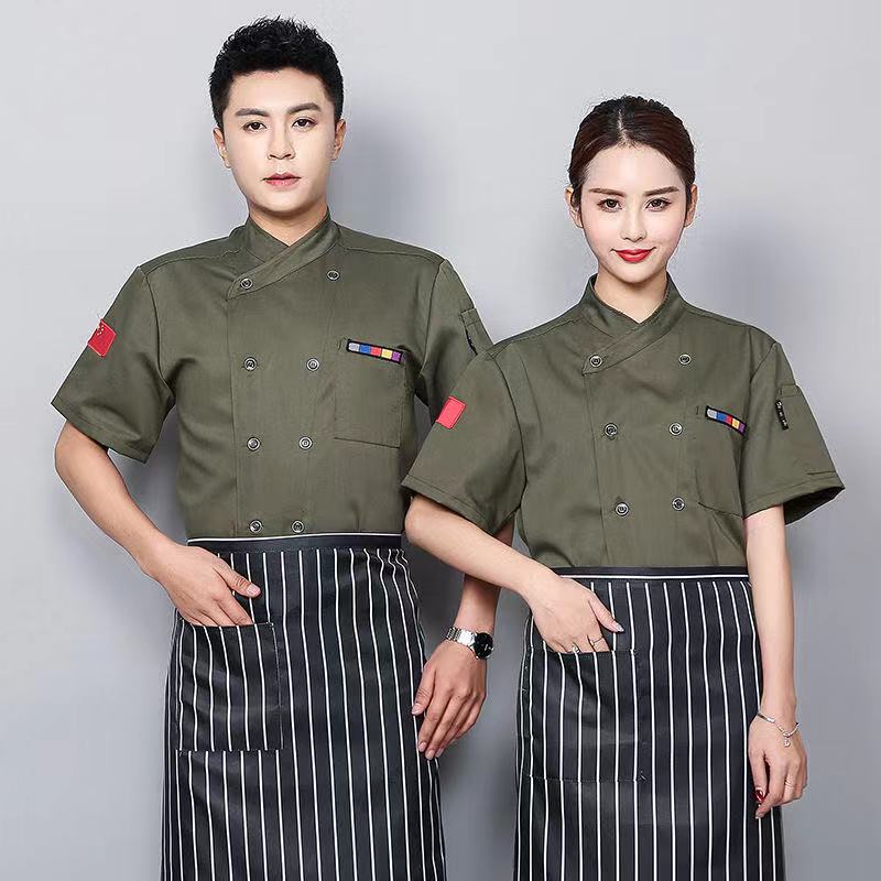 Summer Short Sleeve Chef Jacket Green Blue Women Men Waiter Workwear ...