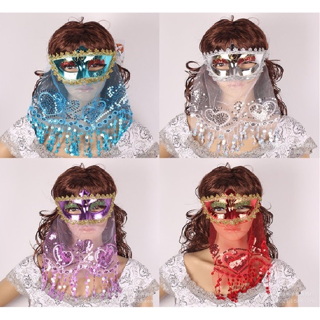 Belly Dance Face Veil Party Mask Women's Beautiful Beads Sequin Tribal ...