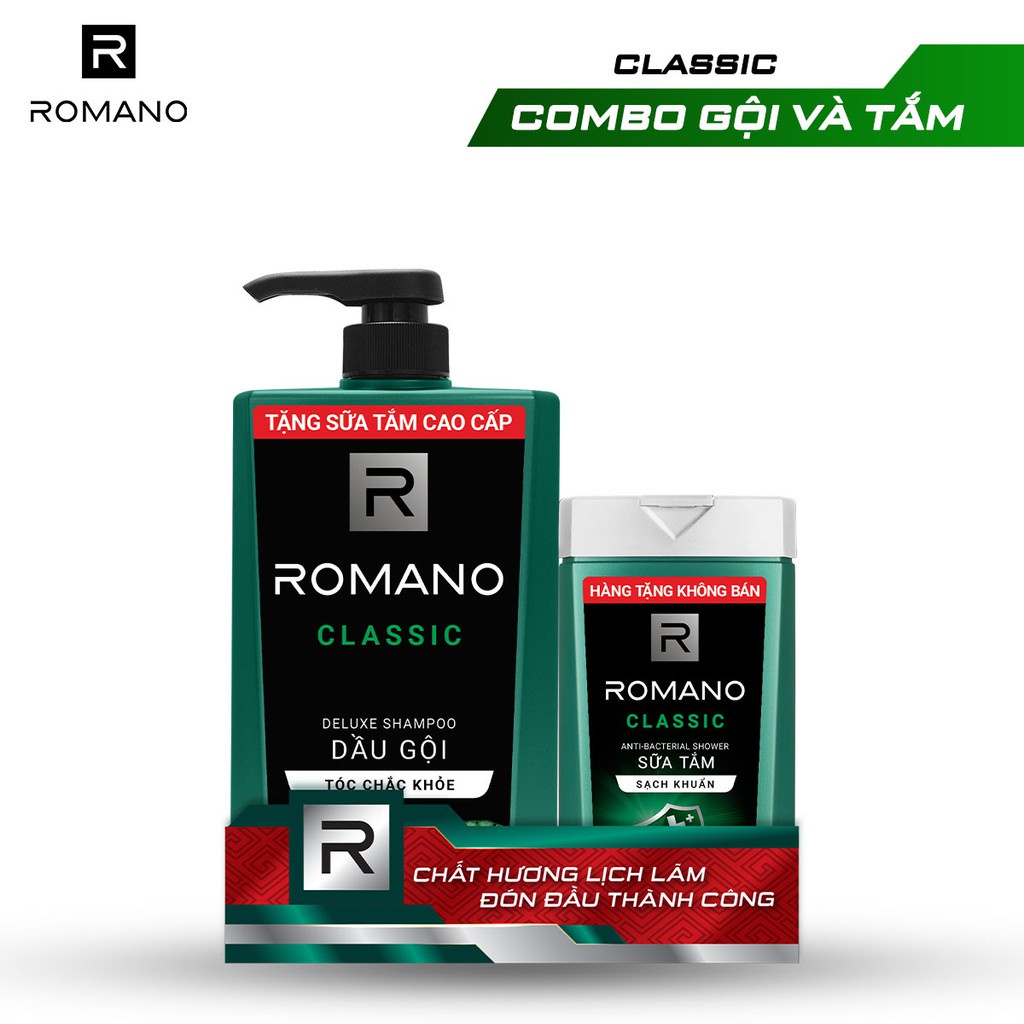 Romano Classic men's shampoo 900g + Classic antibacterial shower gel ...