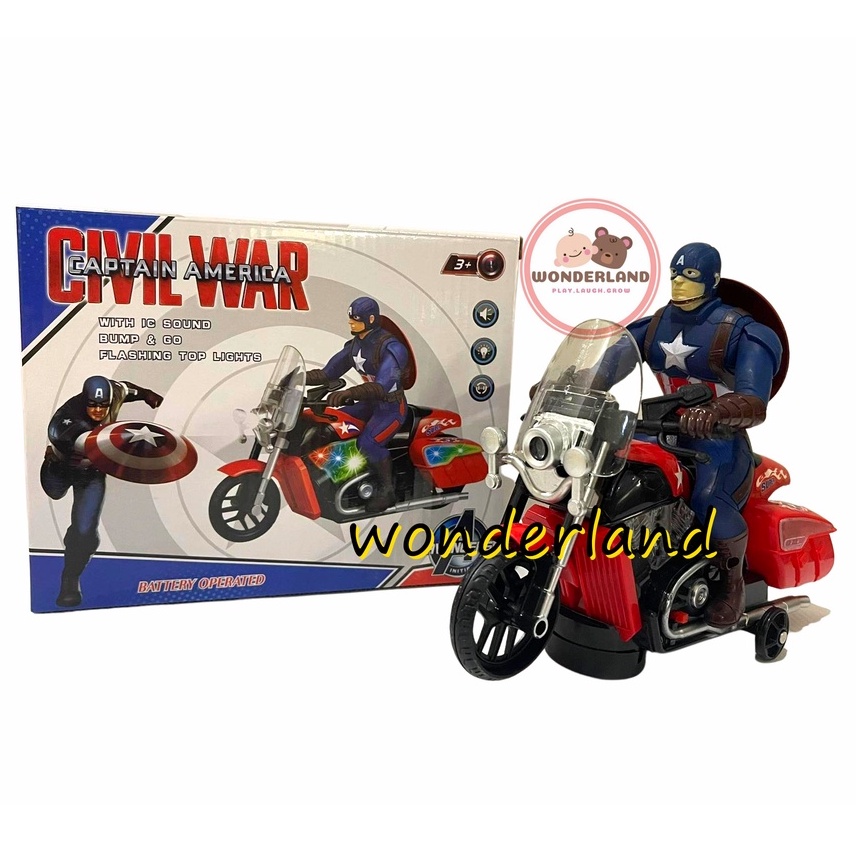 Superheros Captain America Motorcycle with Flash Light Mainan Motor ...