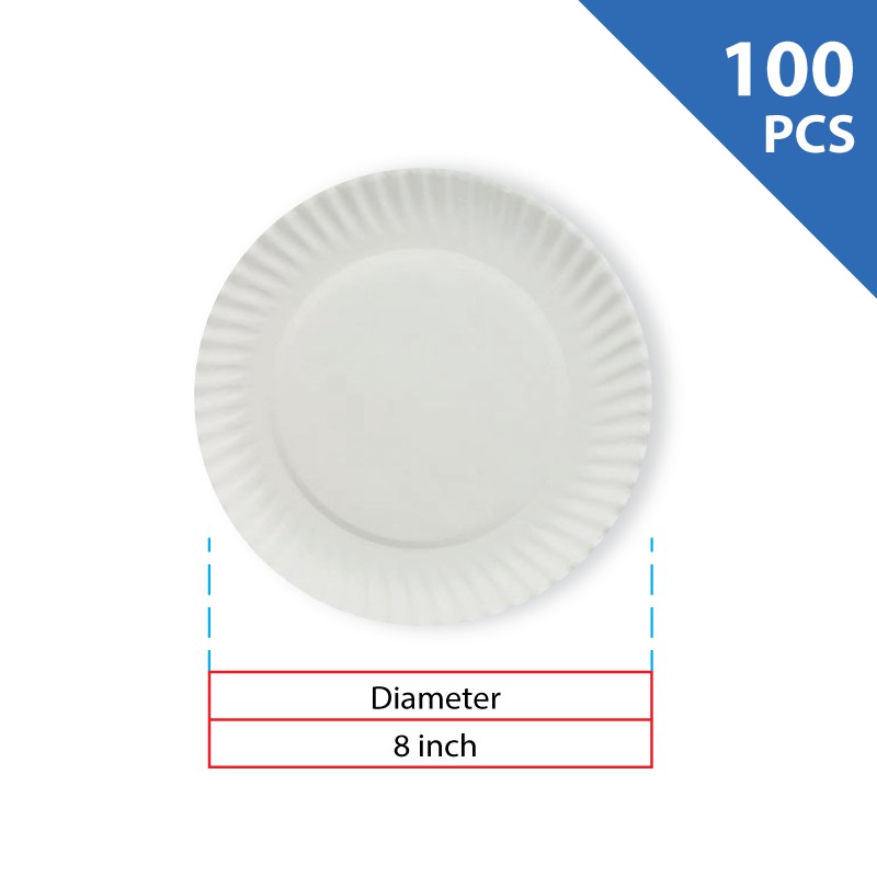 100PCS/PKT 8" Paper Plate | White | Disposable And Eco-Friendly | Party ...