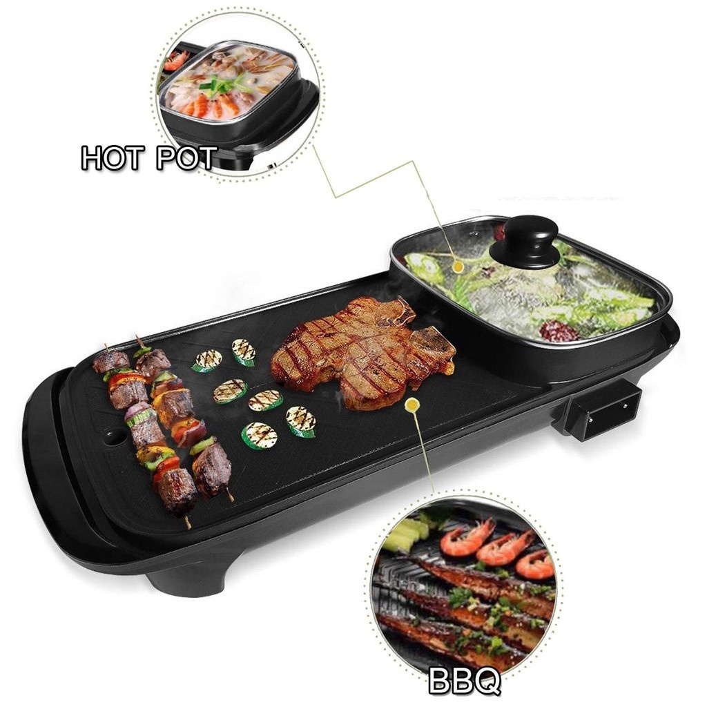 Electric BBQ Grill Nonstick Pan with Shabu Shabu 2 In1 Hotpot 1360W ...