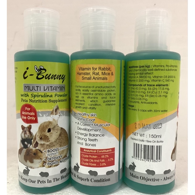 I-BUNNY MULTIVITAMIN W/SPIRULINA POWDER PETS NUTRITION SUPPLEMENT FOR ...