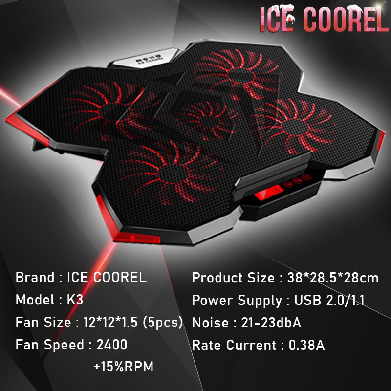 ICE COOREL A1/K3/K5 Ice Cooling Technology Lighting Cooler Pad 5 Fans ...