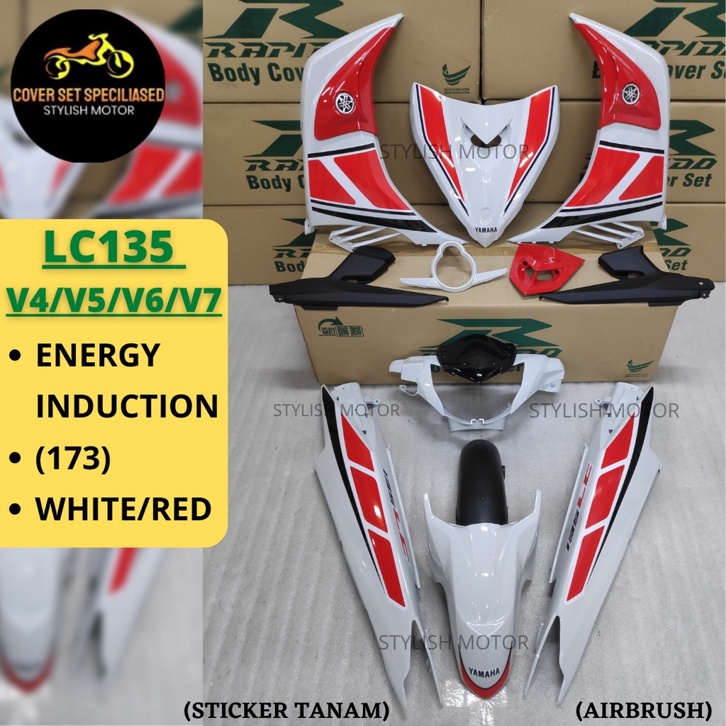 (STICKER TANAM/AIRBRUSH) RAPIDO COVER SET LC135 V4 V5 V6 V7 ENERGY INDUCTION (173) WHITE/RED ...