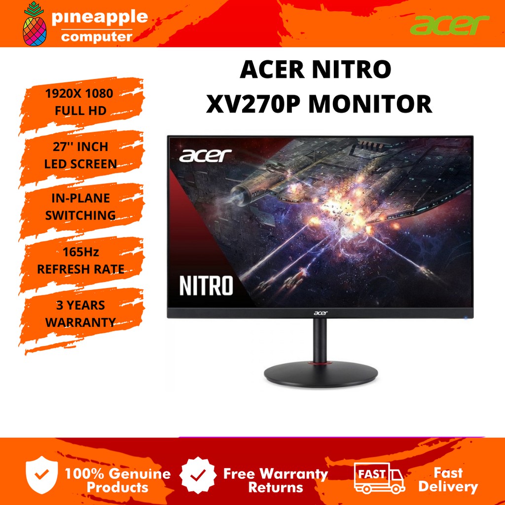Acer Monitor Nitro XV270P / XV270 P 27" FHD IPS 165Hz 0.5MS G-Sync ...