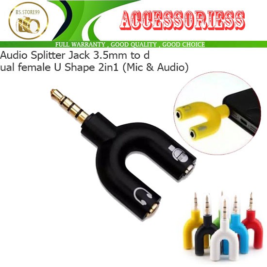 Audio Splitter Jack 3.5mm to dual female U Shape 2in1 (Mic & Audio ...