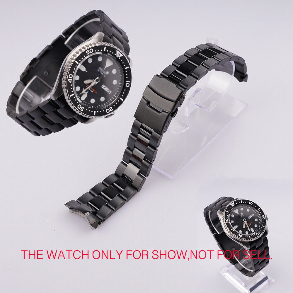 22mm BLACK Steel Solid Curved seiko Watch Band strap Bracelet For SKX ...