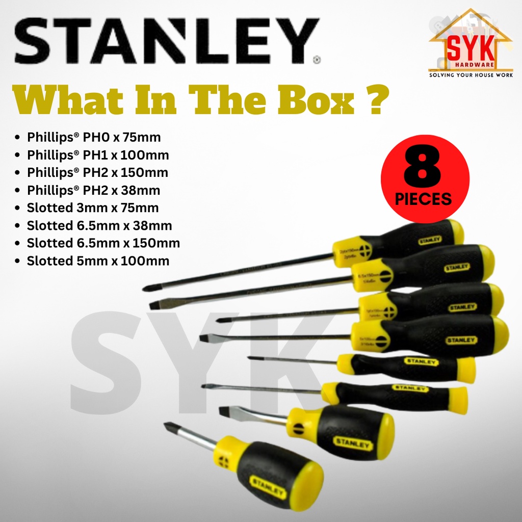 SYK Stanley STMT66673 8Pcs Philips Slotted Cushion Grip Screwdriver Set ...