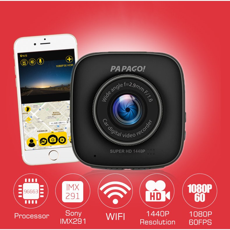 PAPAGO Dash Cam Car WIFI DVR Recorder Camera ADAS 155° 1440P Resolution ...