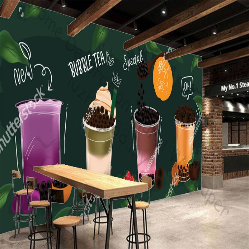 Custom Bubble milk tea custom wallpaper for industrial decor milk shake ...