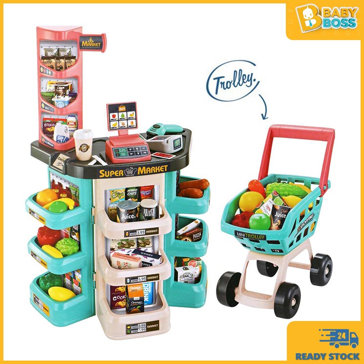 BabyBoss 79cm Height Supermarket Minimarket Cashier with Trolley Role ...