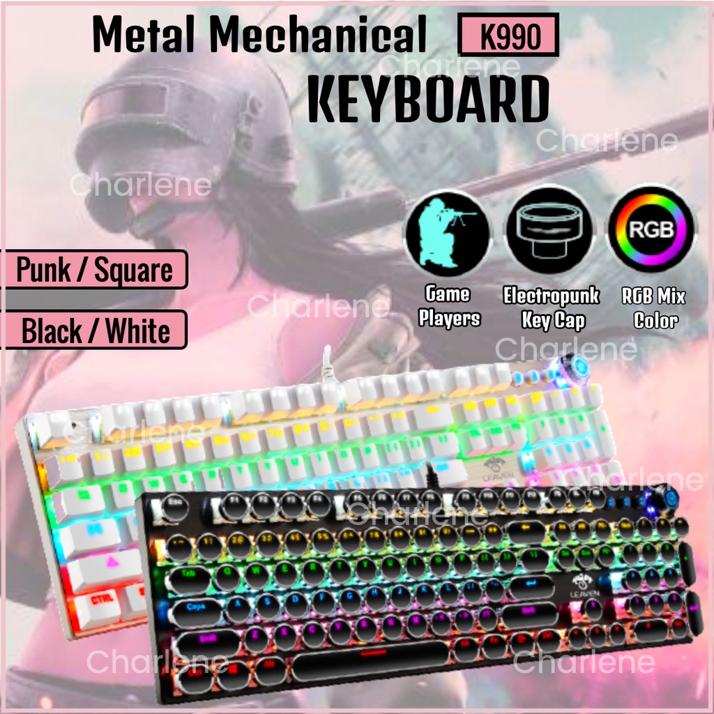 Costing Sales LEAVEN K990 Blue Switch RGB Mechanical Keyboard 104 Button/Gaming Keyboard ...