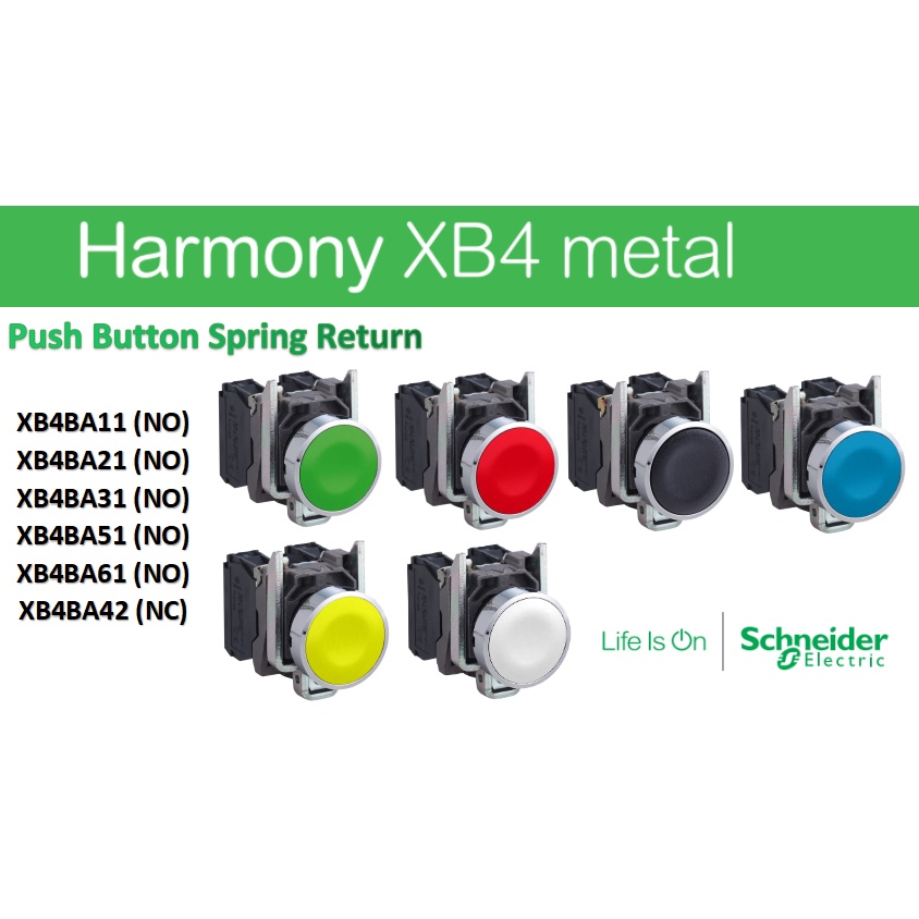 SCHNEIDER Push Button Spring Return XB4BA11/21/31/51/61/42, metal, Ø22 ...