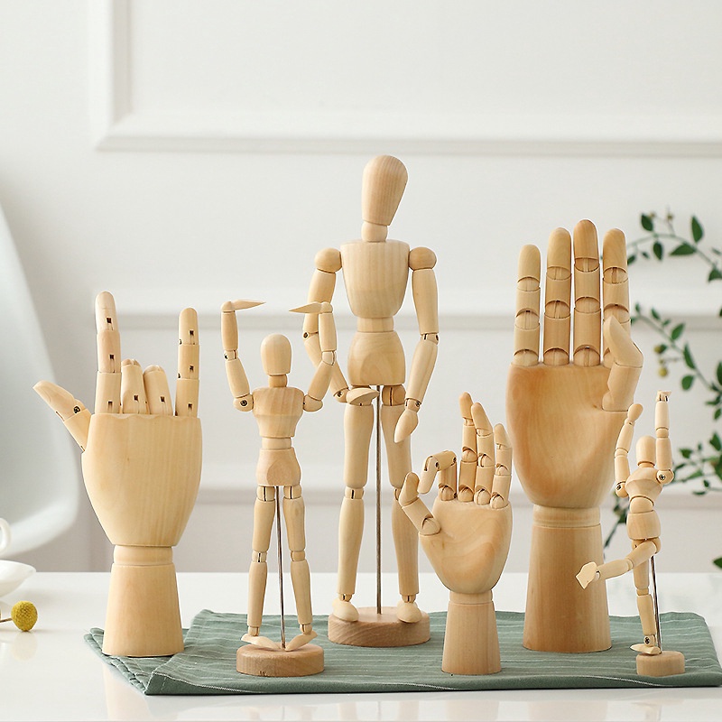 Wooden Art Model Ornaments Wooden Puppet Joint Hands Home Living Room ...