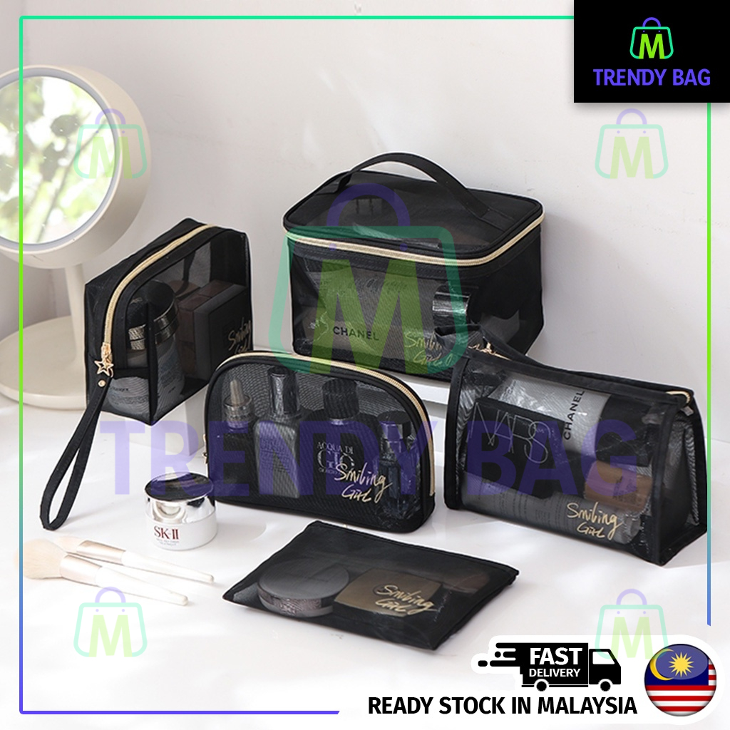 Korean 5pcs/set Mesh Cosmetic Bag Mesh Makeup Bags for Women Portable ...