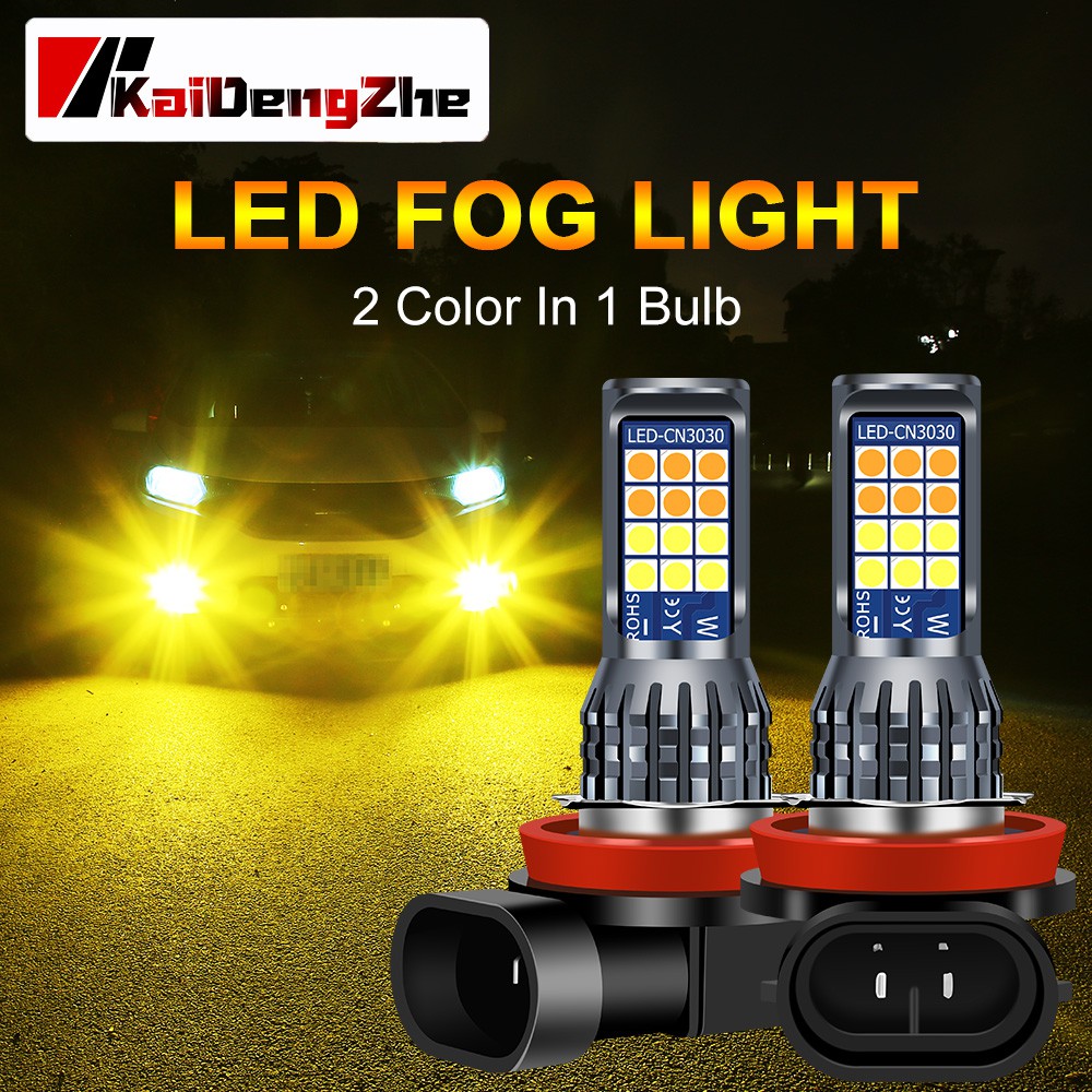 2Pcs 24SMD Auto Fog Lamp Two-Color LED Car Light H8 H11 H3 H4 H7 9005 HB3 9006 HB4 H16 P13W Day ...