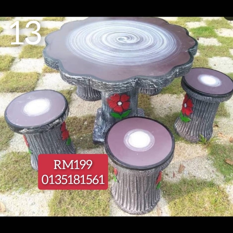 KERUSI MEJA BATU [BYR COD JIMAT WSP 0135181561] SET MEJA BATU BUNGA ...