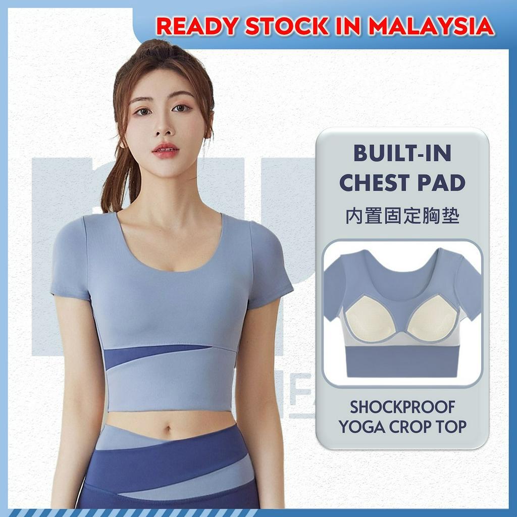 Women Color Splicing Yoga Crop Top Quick Dry Tight Slim Fit Ladies ...