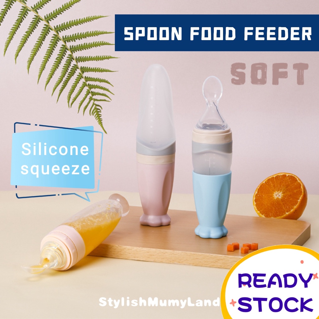【Stylish】Baby Soft Silicone Spoon Food Feeder Squeeze 100ml Food Grade ...