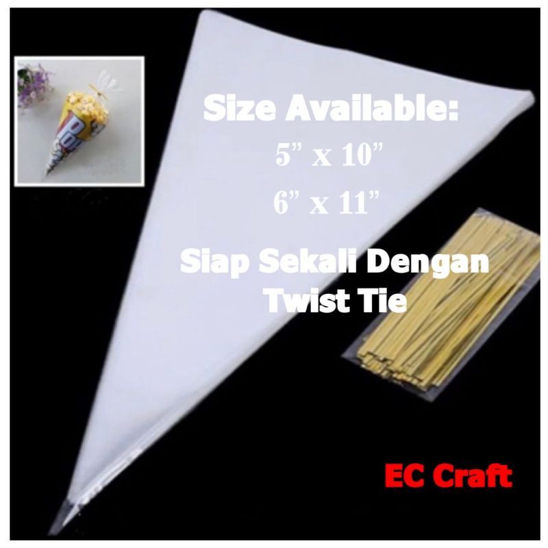 100pc+- Plastik OPP 3 Segi Berkawat Goodies Bags/Cone Begs Candy Begs/3 ...