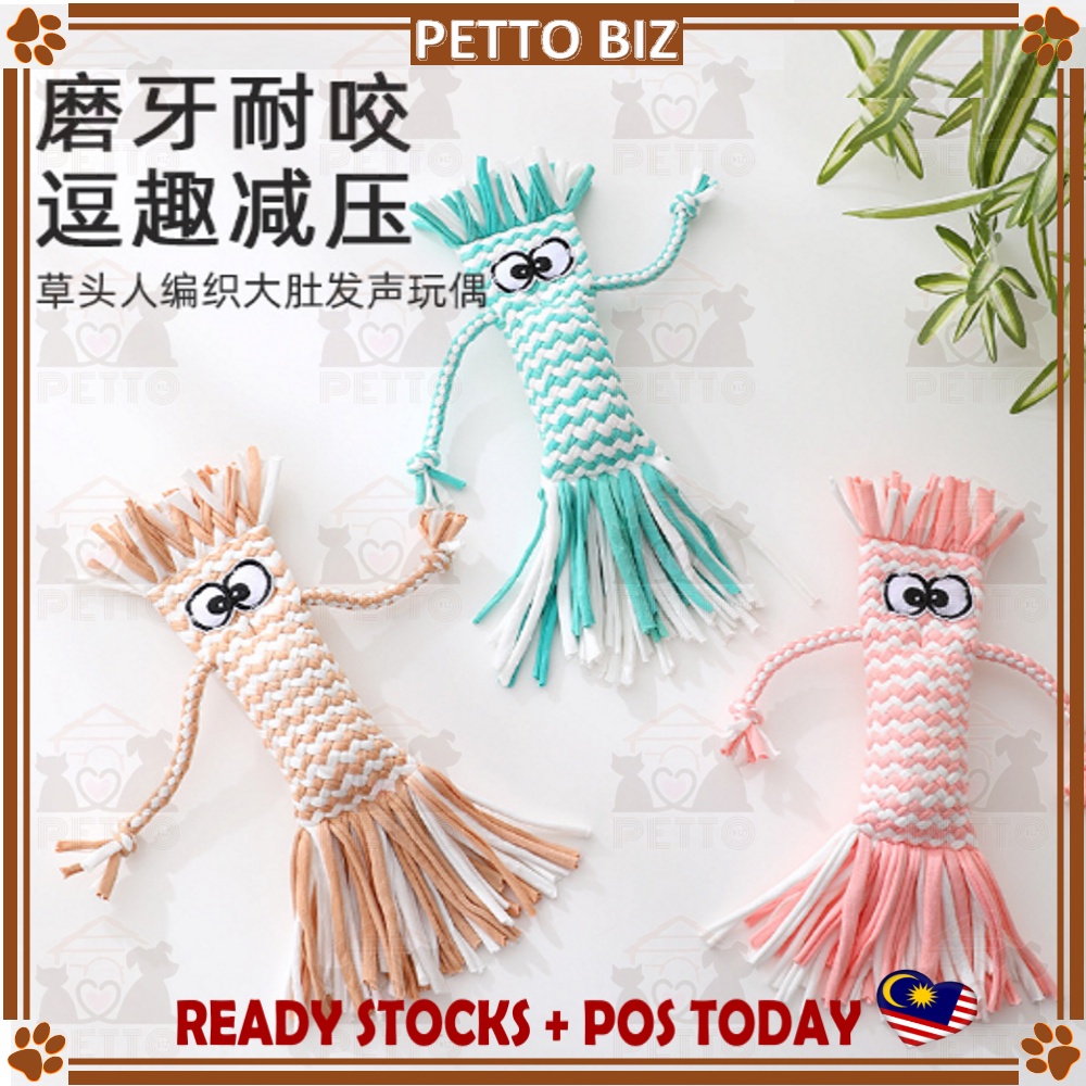 Grass Headed-Man Braid Doll Cotton Plush Dog Pet Cotton Rope Sounding ...