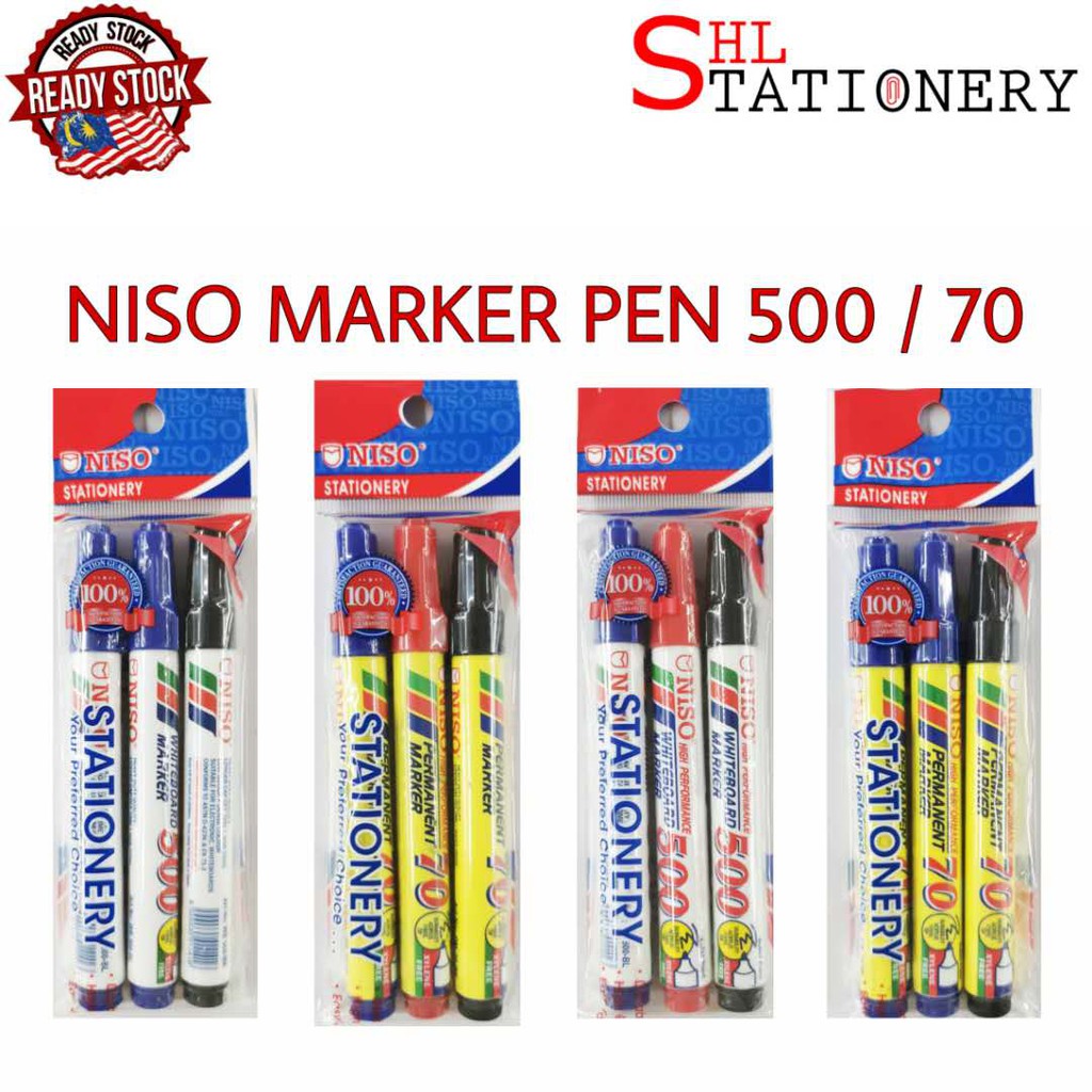 NISO 500 White Board Marker Pen / 70 Permanent Marker Value Pack Blue ...