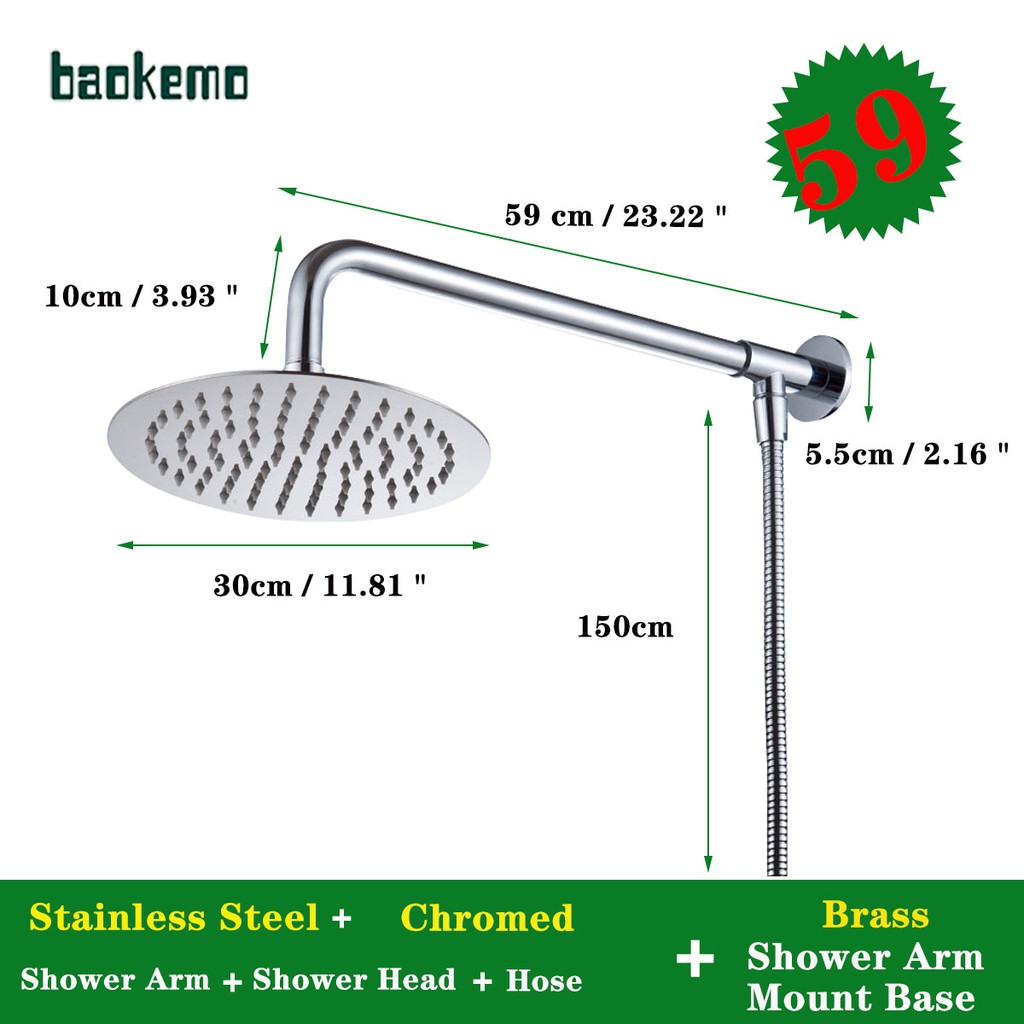 Wall Mounted Shower Arm Stainless Steel Chromed Bathroom Head Fixed ...